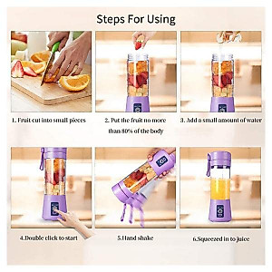 Portable Blender Smoothies Personal Blender Mini Shakes Juicer 380 ml Cup USB Rechargeable (Purple)