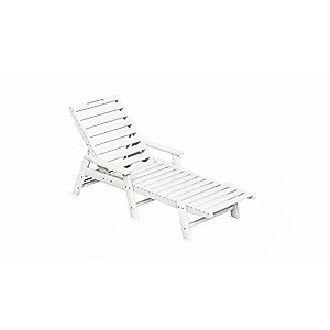 Laurel Canyon Outdoor Chaise Lounge HDPE Recycled Plastic Lounge Chair Patio Lounger Recliner with 5-Position Adjustable Backrest for Patio, Pool, and Deck, White