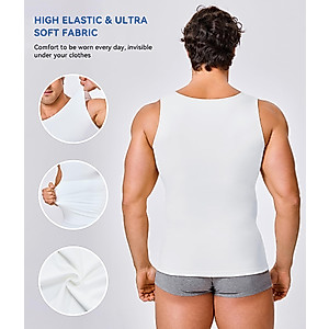 Mens Compression Shirt Workout Tank Tops Slimming Body Shaper Vest Abs Abdomen Undershirts (White, Small)