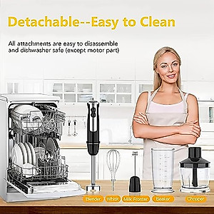 Handheld Blender, Immersion Electric Mixer, 5-in-1 Hand Blender, 800W Powerful Copper Motor, 12 Speed Turbo Mode, 20oz Beaker, 17oz Food Chopper for Smoothies, Whisk for Home Kitchen