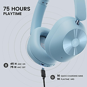 OneOdio Focus A5 Wireless Over-Ear Headphones, Hybrid Active Noise Cancelling, 75H Playtime, Hi-Res LDAC Wireless Audio, Bluetooth 5.4, Built-in Mic for Clear Calls, Low Latency Game Mode
