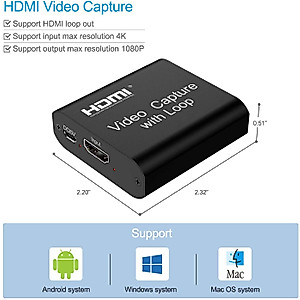 Rybozen Video Capture Cards with Loop Out, 1080P 60FPS USB 2.0 HDMI Capture Live Streaming, HDMI Capture for PS4, Nintendo Switch, Xbox One&Xbox 360