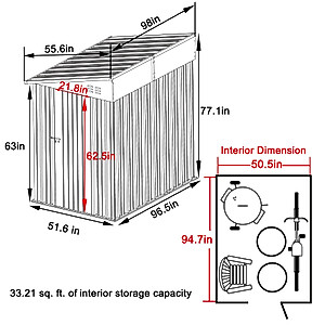 MUPATER 4x8 FT Outdoor Storage Shed with Lockable Door, Metal Lean to Shed Garden Tool Storage Shed House, Storage Shed Kit for Patio, Backyard, Lawn, Grey