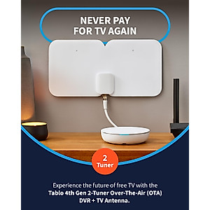 Tablo 4th Gen 2-Tuner Over-The-Air (OTA) DVR + 35-Mile Indoor TV Antenna - Watch, Pause & Record Live TV, News, Sports & Movies Throughout Your Home Over Wi-Fi - 50+ Hrs Recording - No Subscriptions