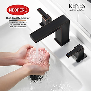 KENES Oil Rubbed Bronze Bathroom Sink Faucet Widespread Bathroom Faucet Two Handle, 8-Inch 3 Pieces Bathroom Vanity Faucet 3 Hole Lavatory Faucet with Supply Lines, KE-9050-8