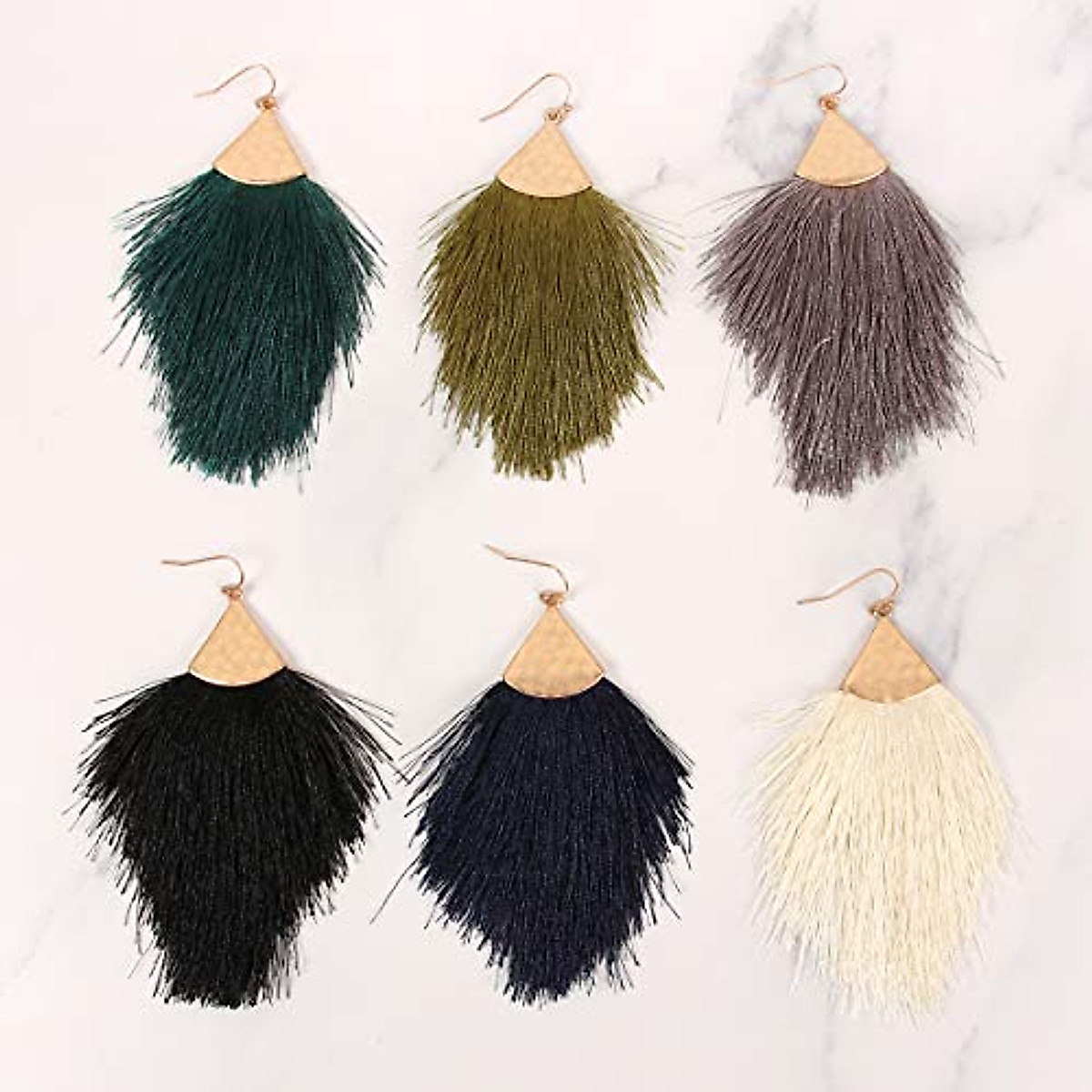 Bohemian Silky Thread Fan Fringe Tassel Statement Earrings - Lightweight Strand Feather Shape Dangles (Feather Fringe - Mint)