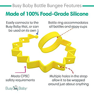 Busy Baby Bottle Bungee - Sippy Cup Strap - Keep Bottles and Sippy Cups Off The Floor - Great for Babies, Toddlers and Kids - Food Grade Silicone - Dishwasher Safe - Spearmint