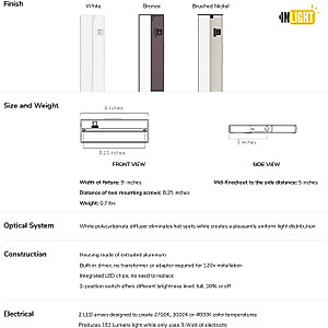 GETINLIGHT 3 Color Levels Dimmable LED Under Cabinet Lighting with ETL Listed, 9-inch, Warm White (2700K), Soft White (3000K), Bright White (4000K), White Finished, IN-0210-0