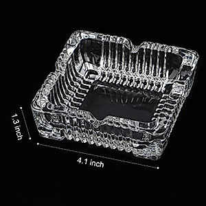UZQL Ashtray, Glass Ashtray Square Crystal Ashtray, Classic Design Ashtray for Weed, Home Large Ashtrays for Cigarettes Outdoor （4.1 inch）
