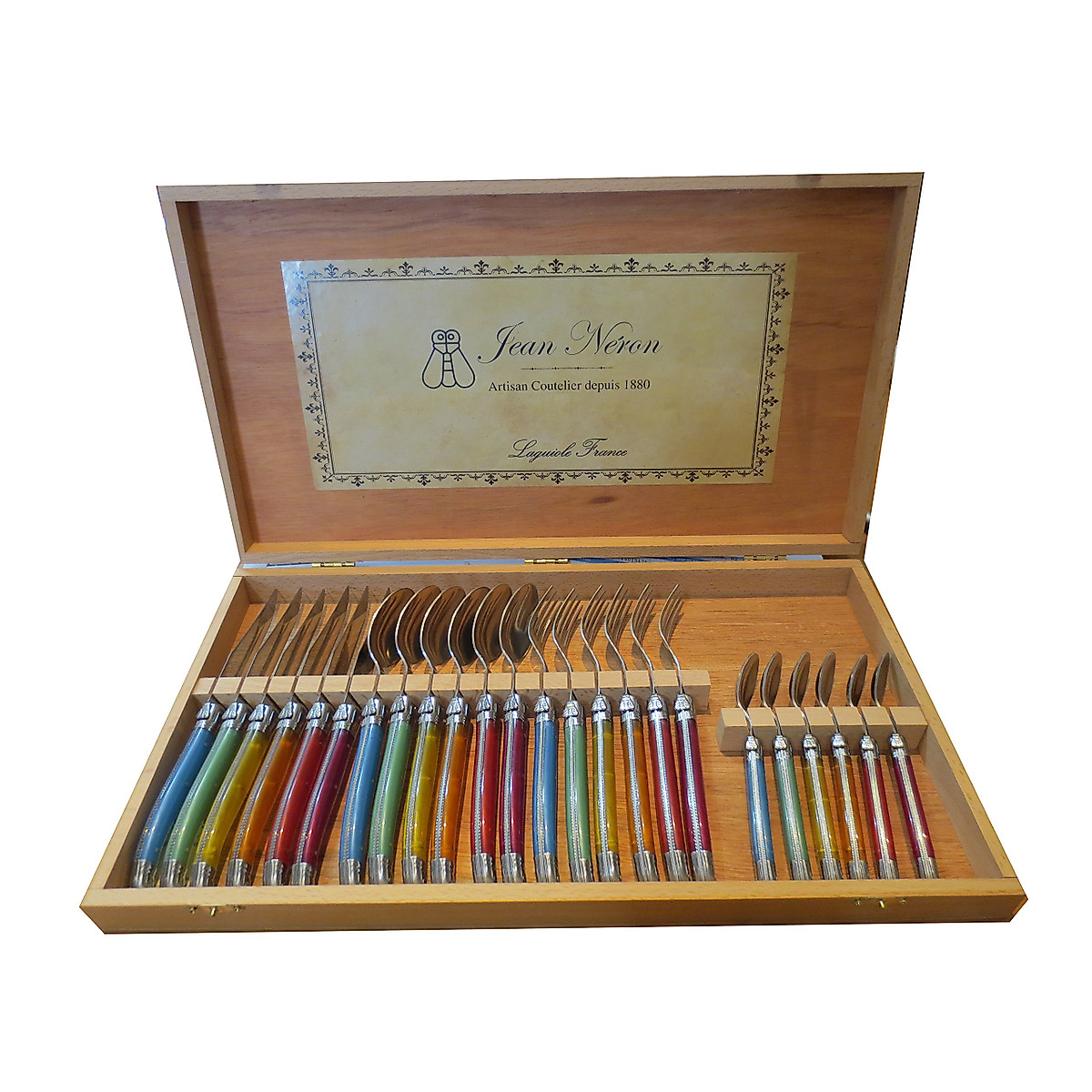 Laguiole Rainbow Platine Flatware in Presentation Box (Set of 24)