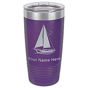 LaserGram 20oz Vacuum Insulated Tumbler Mug, Sailboat, Personalized Engraving Included (Dark Purple)