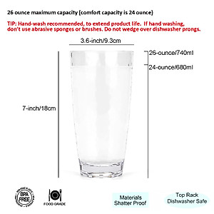 Hammered 15-ounce and 26-ounce Plastic Tumbler Acrylic Glasses, set of 8 Clear