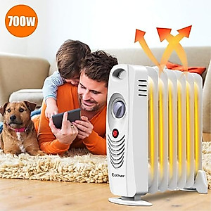 COSTWAY Oil Filled Radiator Heater, 700W Portable Space Heater with Adjustable Thermostat, Overheat Protection, Electric Heater for Bedroom, Indoor use