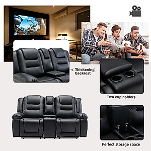KAZIO Manual Leather Recliner Sofa Set, Living Room Furniture Set,Leather Sofa Set and Recliner Couch for Home/Office