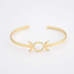 MANZHEN Copper Moon Phase Bangle Goddess Symbol Open Hook Bangle Bracelet Jewelry (rose gold)