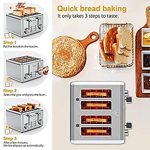 Toaster 4 slice,whall Stainless Steel Toaster 6 Bread Shade Settings,Bagel/Defrost/Cancel Function with Dual Control Panels,Removable Crumb Tray,Extra Wide Slots,for Various Bread Types 1500W
