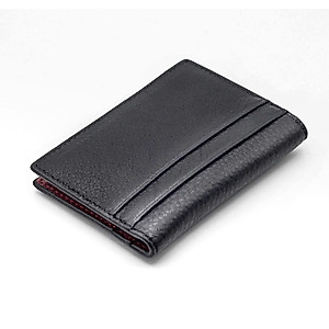 The Tanned Cow- Slim Minimalist Cardholder Wallet for Men Women, Mini Thin Leather Bifold, Compact, Front Pocket Credit Card Holder with RFID Blocking, Gift Box (Bubble leather, Black/Sangria Red)
