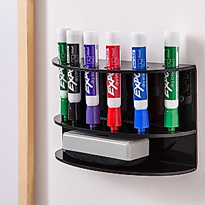 MyGift Whiteboard Supply Storage, 6-Slot Black Acrylic Dry Erase Marker and Eraser Holder, 2-Tier Wall Mounted Office Accessories Organizer Storage Rack