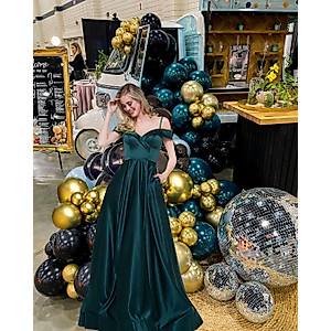 Chrome dark Teal and gold black Balloon Garland Kit 170Pcs Double-Stuffed Navy Teal Blue With Starburst Balloons for Birthday anniversary Baby Shower 2024 graduation prom Luxury shop decorations