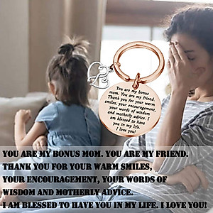 PLITI Step Mom Gift Mother's Day Gift for Mom Bonus Mom Stepmother Mother In Law Keychain Adoption Gifts Bonus Mom Birthday Gifts from Daughter Son (bonus mom RG)