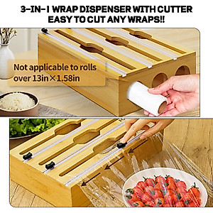 BIBOKLTIY Ziplock Bag Organizer 9 IN 1 Bamboo Plastic Wrap Dispenser with Cutter Foil and Baggie Organizer for Drawer, Zip Lock Bag Organizer and Storage for Gallon, Quart, Sandwich and Snack Bag