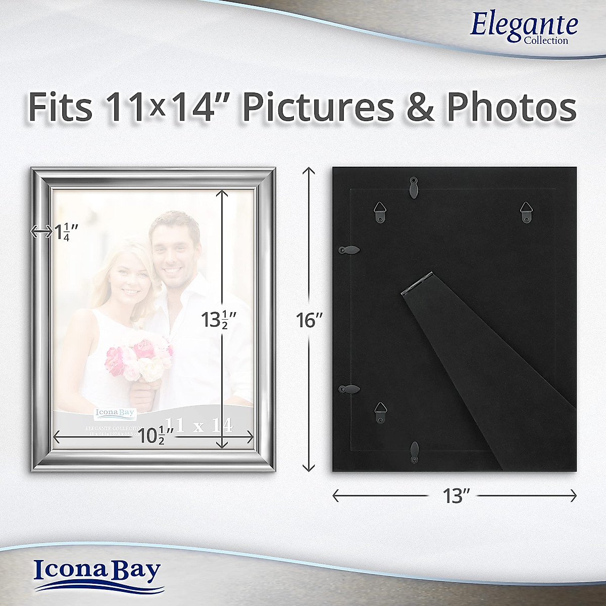 Icona Bay 11x14 Silver Picture Frame, Contemporary Photo Frame 11 x 14, Wall Mount or Table Top, Elegante Collection