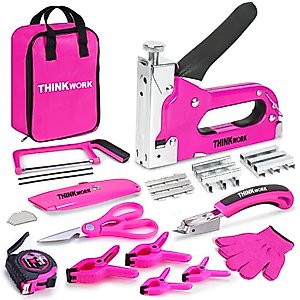 27Pc Staple Gun Set, Pink Staple Guns/Home Use, 3 in 1 Upholstery Staple Gun with 900 Staples, Stapler Gun for Wood Heavy Duty, Fabric, Crafts, Decoration DIY, Home Tool Kit Christmas Gift for Women