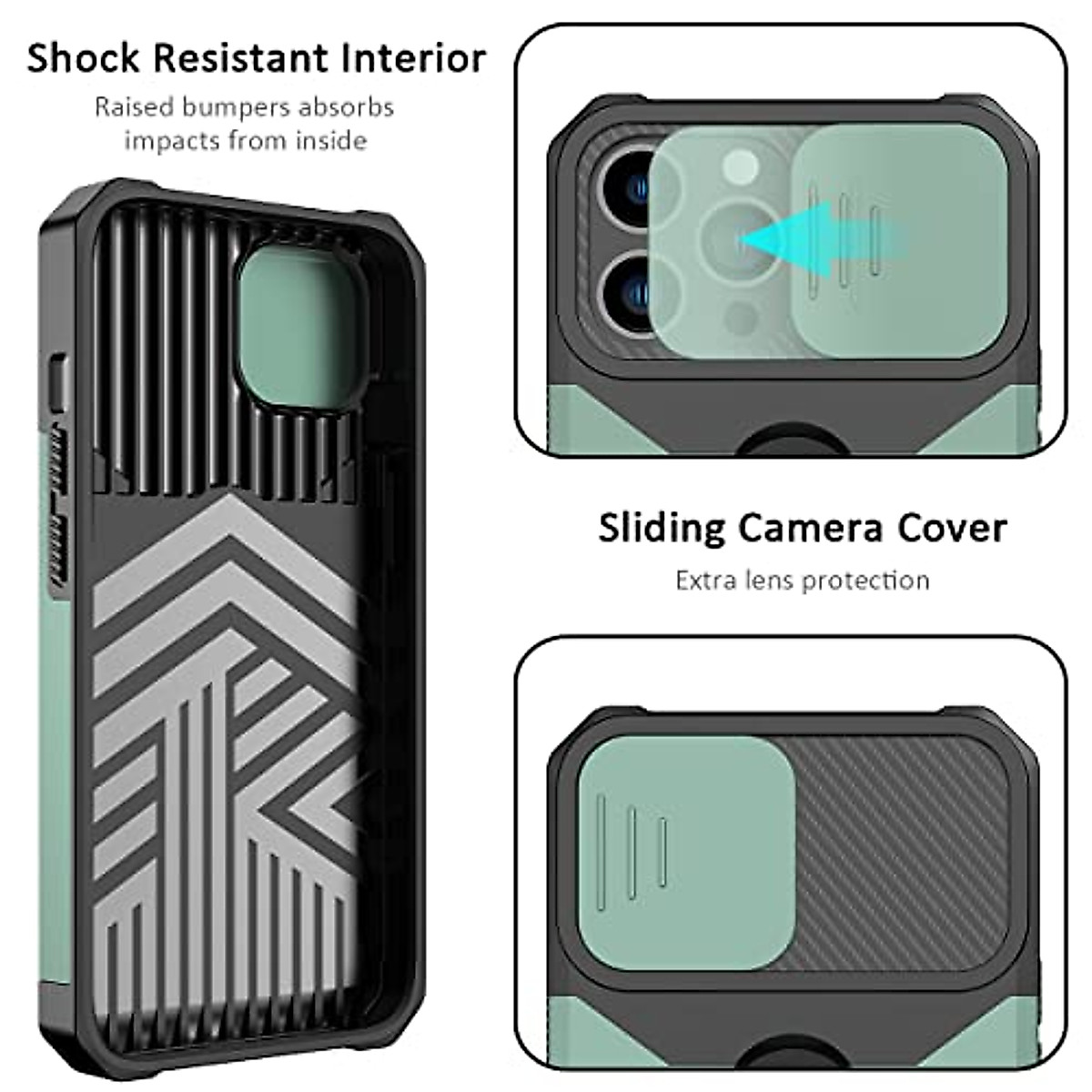 Nvollnoe for iPhone 13 Pro Max Case with Sliding Camera Cover and Card Holder Heavy Duty Protective for iPhone 13 Pro Max Case with Ring Magnetic Kickstand Phone Case for iPhone 13 Pro Max(Green)