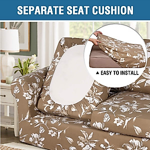 H.VERSAILTEX Super Stretch 3 Pieces Sofa Covers for 2 Cushion Couch Covers Sofa Slipcovers Feature Soft Thick Bouncy Modern Style with Individual Cushion Covers Pet Friendly - Loveseat, Camel
