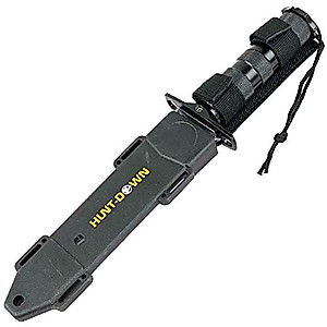 Hunt-Down 12" Black Color Fixed Blade Survival Stainless Steel Blade Knife - Survival Kit & Compass