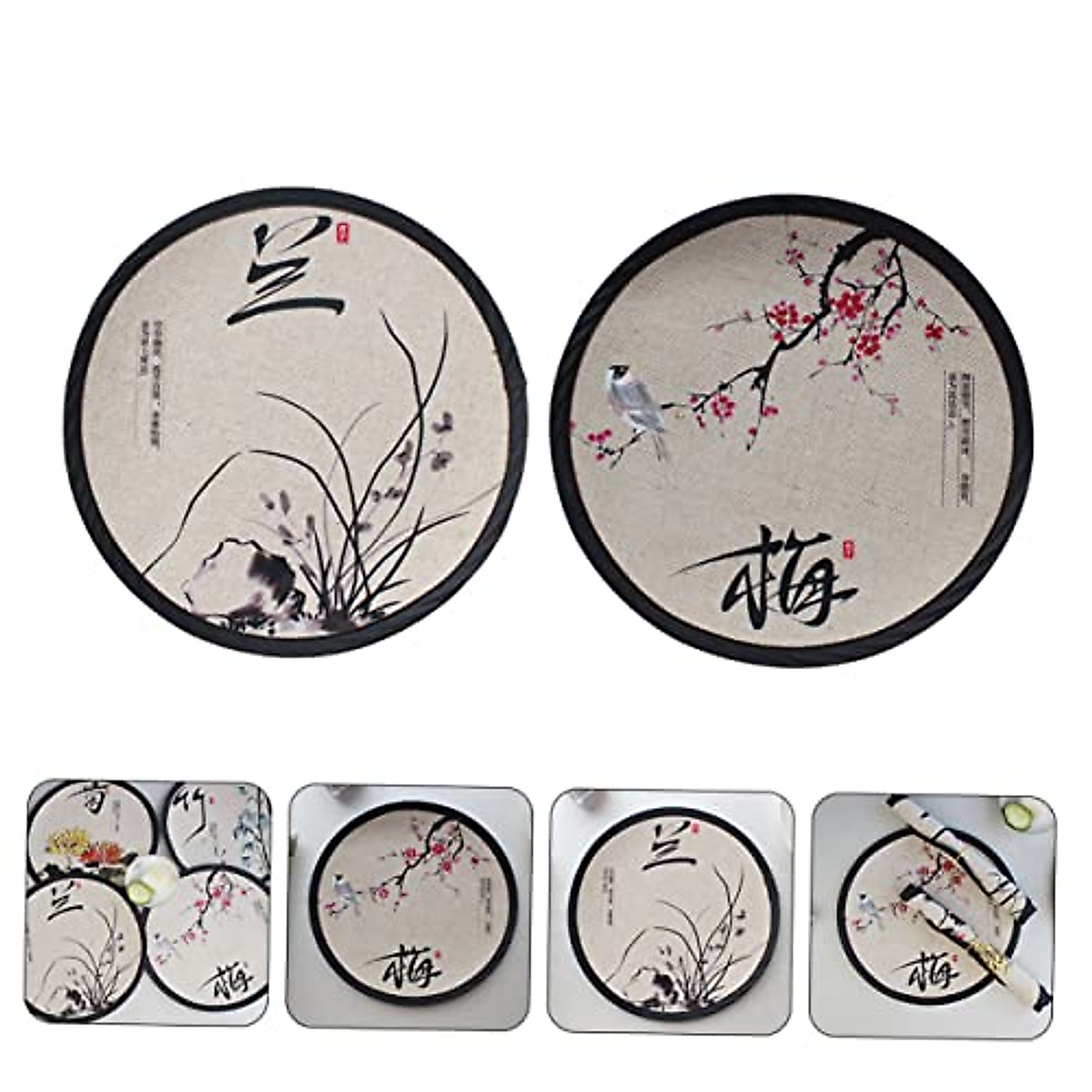 Didiseaon Jute Mat Round Placemats Photo Coasters Desk Mat for Desktop 2pcs Decorative Coasters Wedding Party Placemats Fashions Placemats Home Placemats Round Design Coasters Table Decor