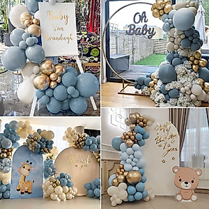 Navy Blue Balloon Garland, SKEFOLI 131PCS Dusty Blue Double Balloon Arch Kits Matte Light Blue and White Sand Balloons Birthday Party Decorations for Boys Men Baby Shower Gender Reveal (Navy Blue)