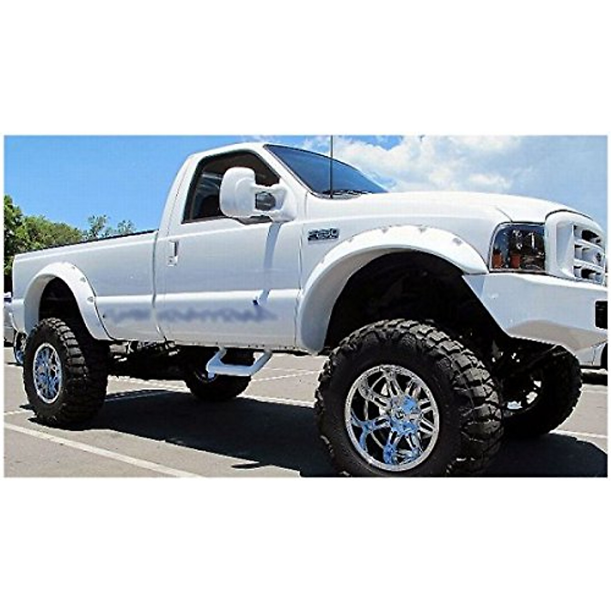 Bushwacker Cutout Pocket/Rivet Style Rear Fender Flares | 2-Piece Set, Black, Smooth Finish | 20046-02 | Fits 1999-2010 Ford F-250/F-350 Super Duty Styleside w/ 8.2' Bed (Excludes Dually)
