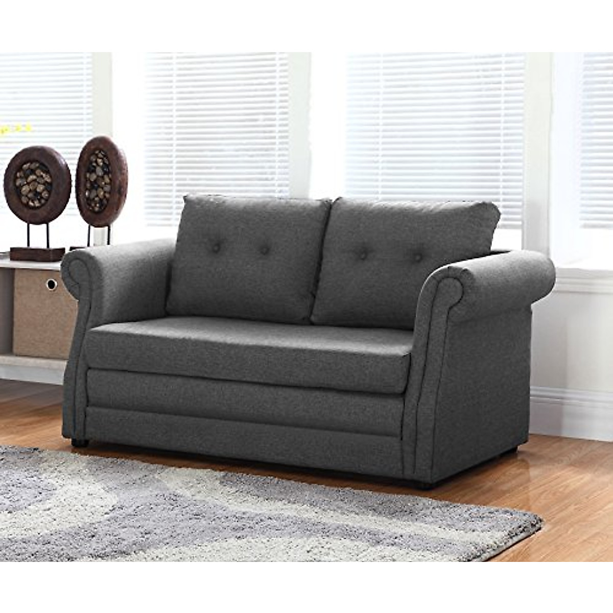Container Direct Elvin Contemporary Linen Fabric Scroll Armrest Sofa Bed, Dark Grey