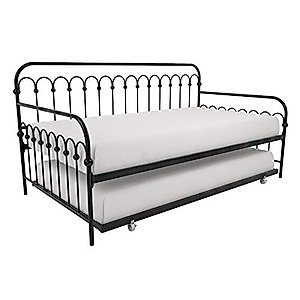 Novogratz Bright Pop Twin Metal Daybed and Trundle, Stylish & Multifunctional, Built-in Casters, Black