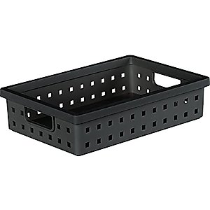 carrotez Small Plastic Storage Tray Basket, Durable Basket, Small Items Storage Organizer for Vanity, Office, Bathroom, Bedroom, Dress Room, Kitchen, Drawers -Black
