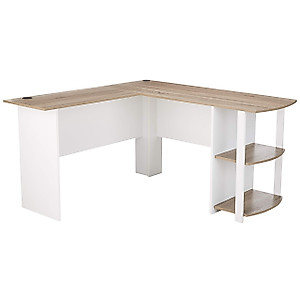 Ameriwood Home Dakota L-Shaped Desk with Bookshelves, White/Sonoma Oak