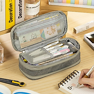 EASTHILL Big Capacity Pencil Pen Case Office College School Large Storage High Capacity Bag Pouch Holder Box Organizer (Gray)