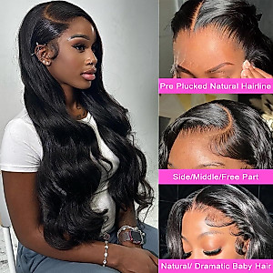 GABRIELLE 26 Inch Body Wave Frontal Wigs Human Hair HD Lace Front Wigs Human Hair 13x4 Body Wave Lace Frontal Wig 180% Density Pre Plucked Lace Wigs for Women Brazilian Human Hair Black Glueless Wigs