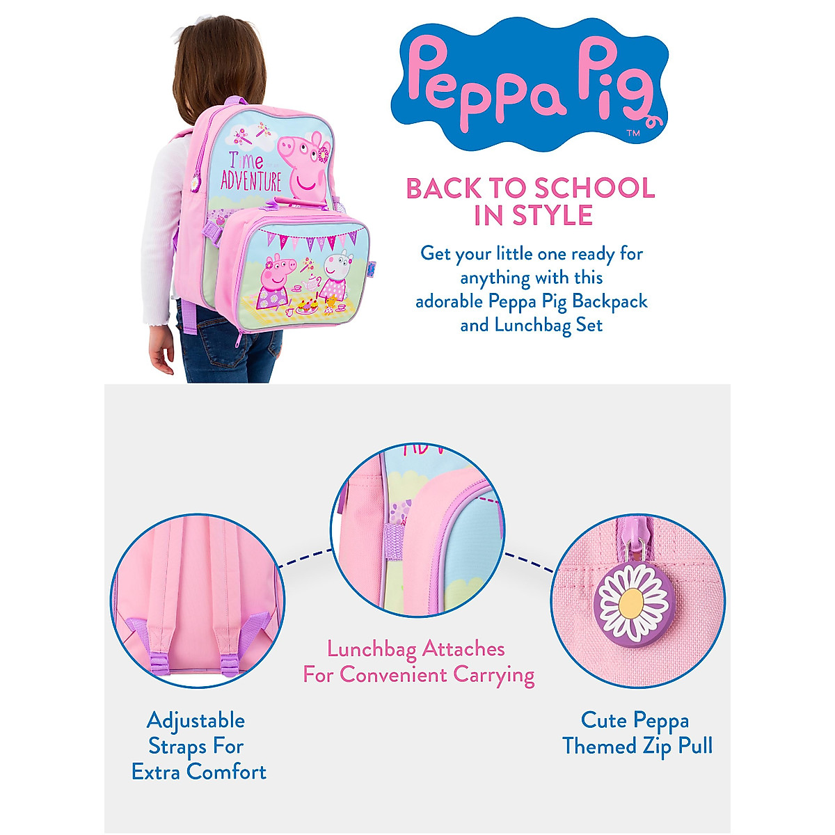Peppa Pig Kids Backpack and Lunch Box Set Pink