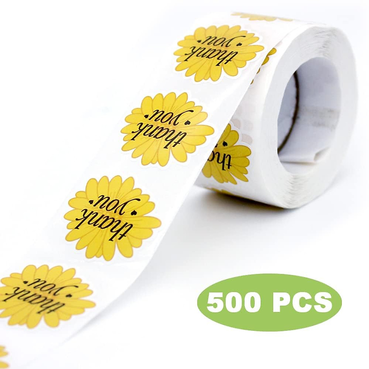 Yellow Thank You Stickers Roll Small Business 500 Pcs Cute Flowers Shape Gift Wrapping Supplies Big Seal Stickers Labels for Packaging