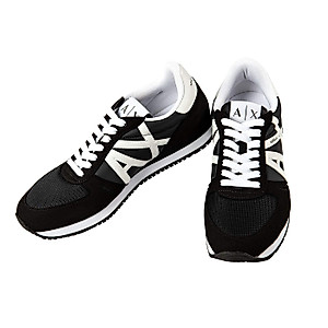 A | X ARMANI EXCHANGE Men's Lace Up Logo Sneaker, Black + White, 11