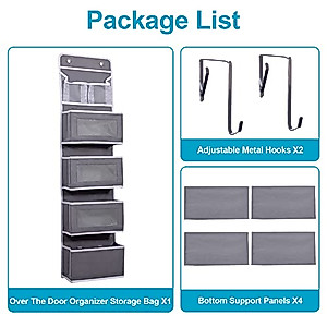 Aeeteek 1 Pack Over The Door Hanging Organizer 5-Shelf Closet Cabinet Storage Bag 49.2 * 13 * 5.5 in Wall Mount Large Capacity Hanging Shelves Drawers for Kitchen Bathroom Nursery (Grey)