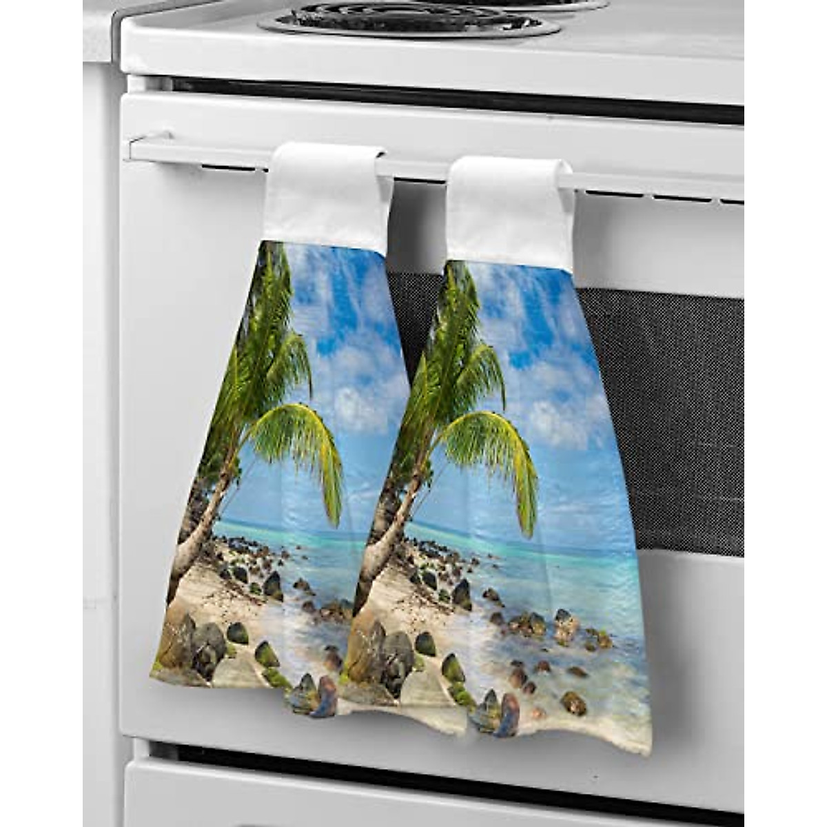 MUENINELE Hand Towel,Palm Tree Beach Sea Cloud Blue Sky Island Reef Stone Absorbent Hanging Towel Fast Drying Towels for Kitchen Bathroom Toilet Home 18"x14" 2Pcs