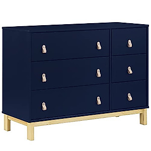 babyGap by Delta Children Legacy 6 Drawer Dresser with Leather Pulls - Greenguard Gold Certified, Navy/Natural