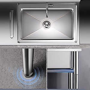 Free Standing Stainless-Steel Single Bowl, Commercial Restaurant Kitchen Sink Set W/Faucet Drainboard,Utility Sink Free Standing Single Bowl Kitchen Sink (120cm)