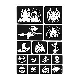 90Pcs Halloween Glitter Tattoo Stencils, Airbrush Tattoo Templates Kit Halloween Pumpkin Temporary Tattoo Stickers for Kids Drawing Template Party Props (6 Sheets)