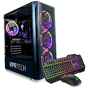 ViprTech Mutineer Gaming PC Desktop - Intel Core i7 (3.8GHz), GeForce GTX 1660 Super 6GB, 16GB RAM, 512GB NVMe SSD, RGB Keyboard Mouse Mousepad, WiFi, Bluetooth, Win 10 Pro, Streaming, Editing, Black