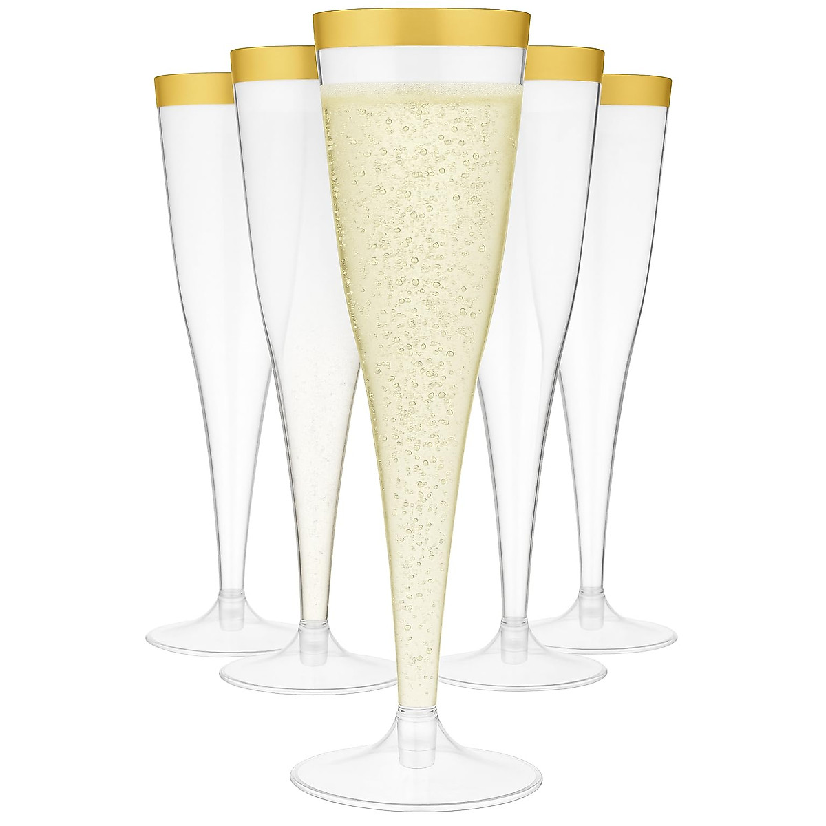 Oojami 30 Plastic Classic Champagne Disposable Flutes for Parties Plastic cups Wedding Party Toasting Cocktail Cups Bulk Party Pack (Gold Rim)