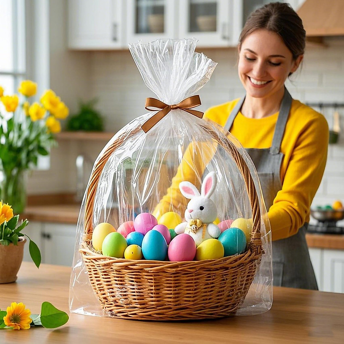 Morepack Large Cello/Cellophane Bags,30x 40 Inches Clear Basket Bags OPP Plastic Cellophane Wrap for Gift Baskets Packaging 5 Pieces